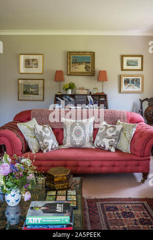interior of living room with comfortable grey modern armchair near ...