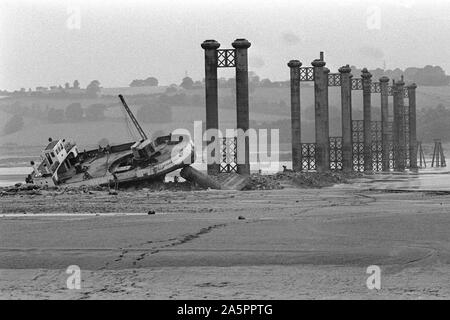 The Severn King - an old ferry boat - trapped by the remains of the ...