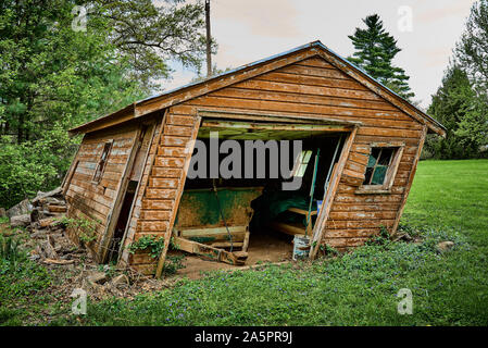 broken down dilapidated garage building on City Island in the Bronx NY ...