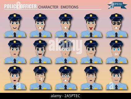 Set of security guard emoticons. Various emotions of the character. Set ...