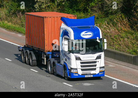 Maritime shipping container lorry on M40 motorway, Warwickshire, UK ...