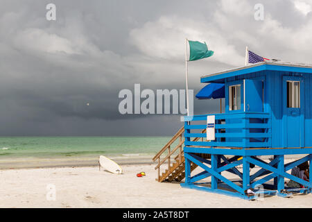 Siesta Key Sarasota Florida red colorful life guard stand on white sand ...