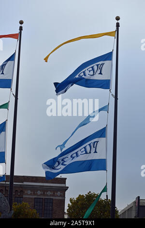 The iconic flags of Pier 39 in San Francisco, California Stock Photo ...