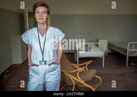 An old clinic with poor patient conditions. Neglected hygiene, field ...