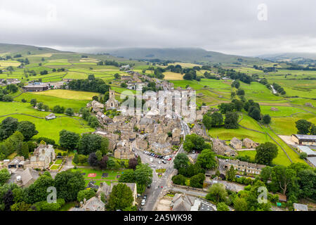 An aerial view of the quaint countryside community of Hawes, Yorkshire ...