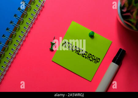 Intrapreneurship write on sticky notes. Isolated on Wooden Table Stock ...