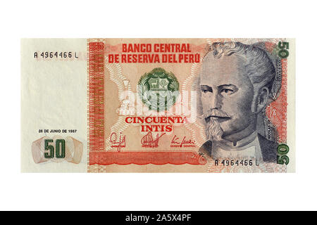 Banknote aus Peru von 1987, 100 Quinientos Intis Stock Photo - Alamy