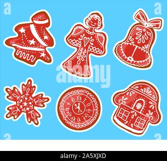 Funny ginger star sticker. Gingerbread doodle xmas clipart. Vector hand ...