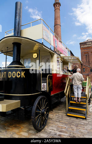 A classic steam bus at the Liverpool Docks, Port of Liverpool Stock ...