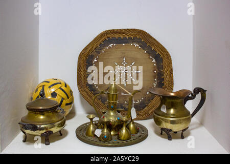 Arab traditional old antique items. Brass coffee pot,cups,plates and ...