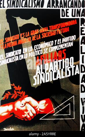 1933 Spanish Syndicalist poster with the slogan: he aqui nuestro lema ...