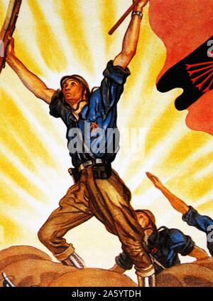 A heroic illustration of a Falangist during the Spanish Civil War, by ...