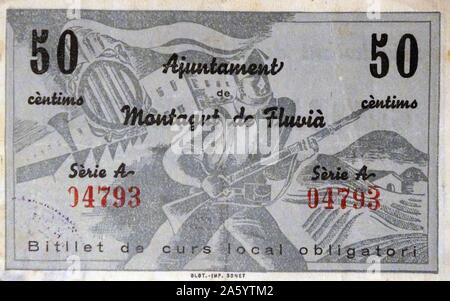 Republican banknote issued by the Catalan Government during the Spanish ...