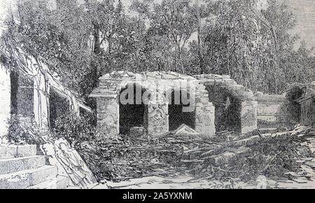 19th century drawing of Palenque a Mayan city state in southern Mexico ...