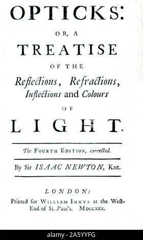 Isaac Newton, "Opticks". Title page of the first edition, published in ...