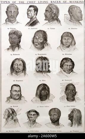 Types of the Chief Living Races of Mankind. Dated 19th Century Stock ...