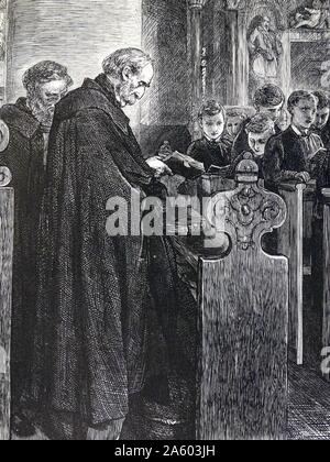 Engraving of a priest preaching to a choir. Dated 17th Century Stock ...