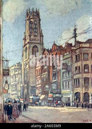 Colour sketch of the Guild Church of St Dunstan-in-the-West, dedicated ...