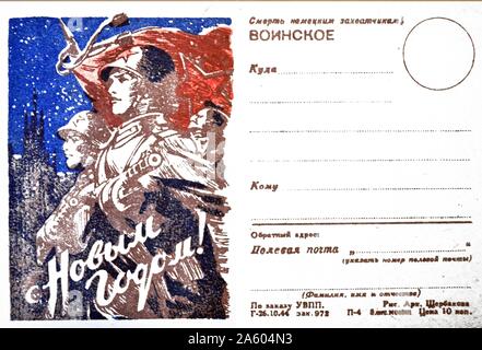 World War Two: Patriotic Russian war postcard depicting a Russian ...