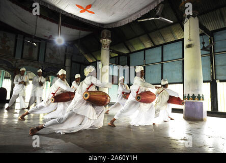 Bhokots (monks), performing the Sattriya Nritya, monastery dance of prayer, Majuli Island, Assam ...