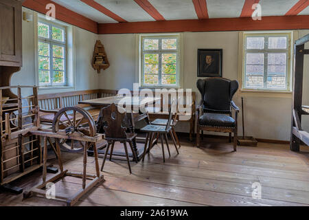 Dining room in German farmhouse restoration dating from 1820s Stock ...