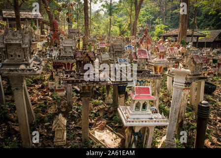 Miniature shrines and spirit houses at Chao Por Pratu Pha Shrine in ...