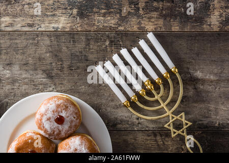 Image of jewish holiday Hanukkah with wooden dreidels colection ...