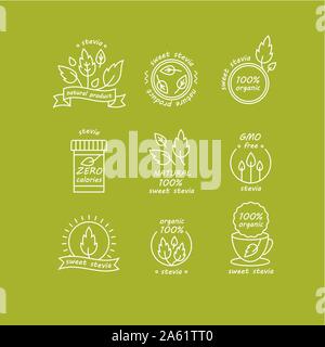 Vector set of stevia labels, logos, badges and icons. Natural sweetener ...