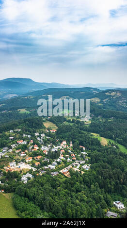 View from flying drone of Maria Gern church with Hochkalter peak on ...
