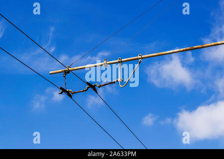Blue sky and trolley bus wires Stock Photo - Alamy