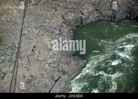 Zip line stretching across gorge, Victoria Falls Bridge, Zimbabwe ...
