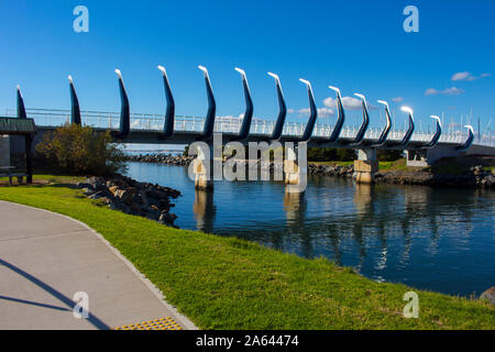 Approach to the new curved Koombana Bay Footbridge in Bunbury, Western ...