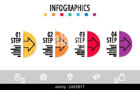Vector infographic flat template. Semicircle with arrow for five diagrams, graph, flowchart ...