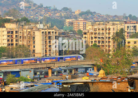 Metro train near Asalpha railway station, Bombay, Mumbai, Maharashtra ...