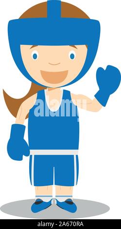 Female boxer cartoon character. Boxing woman vector illustration, girl ...