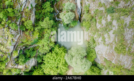 A beautiful view of a waterfall surrounded by trees in a daylight Stock ...