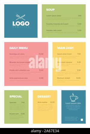 Modern pastel light flat minimalistic vertical restaurant menu template ...