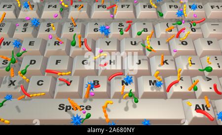 Computer keyboard covered with germs, bacteria, viruses, microbes.Close ...