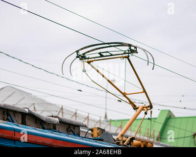 pantograph of an electric train against the sky. electric train ...