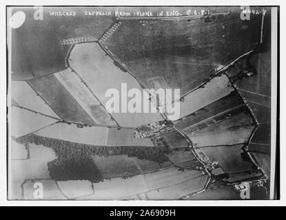 Wrecked Zeppelin from plane in Eng. i.e. England, Photograph shows the ...