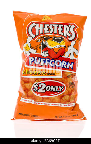 cheese puffcorn on white background Stock Photo - Alamy