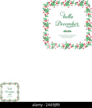 Poster hello december, with wallpaper of green leafy flower frame ...