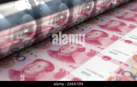 A concept image showing a sheet of Chinese yuan renminbi notes going ...