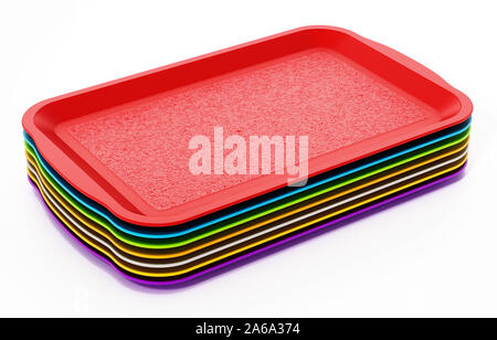 Stack of plastic trays isolated on white background. 3D illustration ...