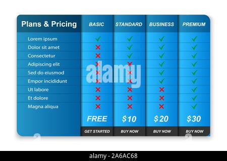 Comparison table. Business plan pricing grid and chart template. Web ...