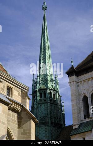 St. Pierre Cathedral, known as a home church of John Calvin, in Geneva ...