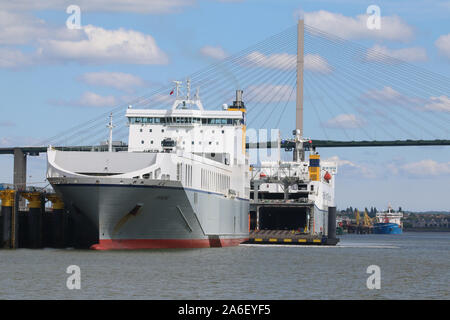 Cobelfret roro freight ferry pictured in the River Thames at Purfleet ...