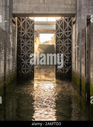 Solid structure of the Crestuma Lever dam on River Douro in Portugal ...