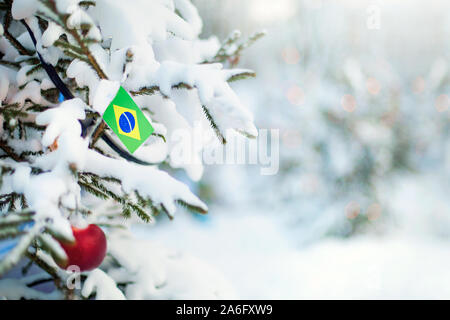 Christmas tree with Brazilian flag in the background, christmas concept ...