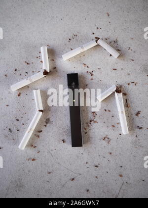 Scattered white cigarettes on red background Stock Photo - Alamy
